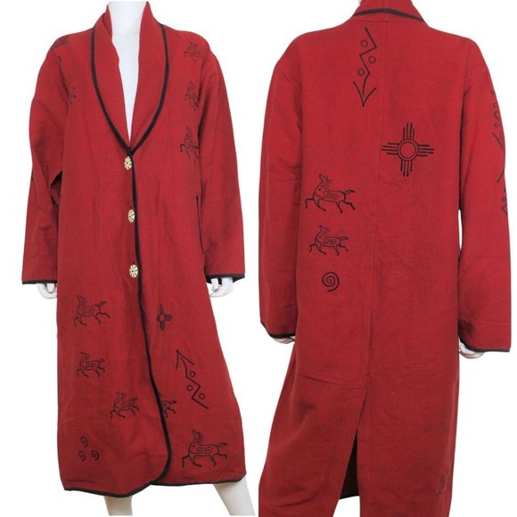 Vintage | Jackets & Coats | Venus Imports Red Cotton Native Art To Wear ...